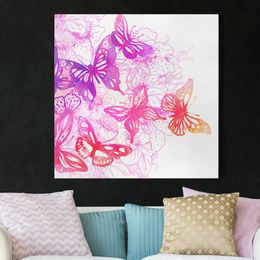 Bilderwelten Leinwandbild Tiere Illustration Aquarell weiss - Schmetterlingstraum - Schmetterlinge XXL Kinderzimmer Baby M&auml;dchen Jungen