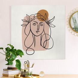 Bilderwelten Leinwandbild originell Line Art Kunstdruck beige - Picasso Interpretation - Die Muse III - Wandbild XXL Wohnzimmer Schlafzimmer