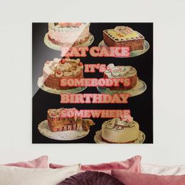 Bilderwelten Glasbild Kulinarisch Vintage bunt Glas Wandbild - Eat Cake It's Birthday - Backen Wohnzimmer Schlafzimmer
