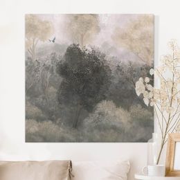 Bilderwelten Leinwandbild Schwalben &uuml;ber Baumkronen