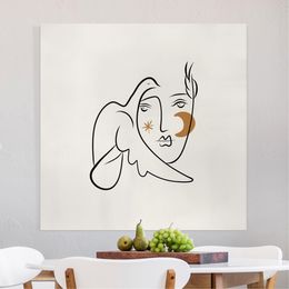 Bilderwelten Leinwandbild originell Line Art Kunstdruck beige - Picasso Interpretation - Dame mit Taube II - Wandbild XXL Wohnzimmer Schlafzimmer