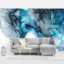 Bilderwelten Fototapete Vliestapete modern Aquarell blau - Herabfallende Regenwolken - Deko Wohnzimmer Schlafzimmer