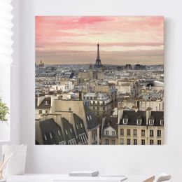 Bilderwelten Leinwandbild Stadt Motiv Kunstdruck beige - Paris hautnah - Architektur XXL Wohnzimmer Schlafzimmer