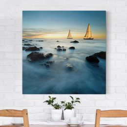 Bilderwelten Leinwandbild - Quadrat Segelschiffe im Ozean