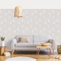 Bilderwelten Fototapete Vliestapete Tropisch Wandtapete beige - Illustrierte Zweige Muster Beige - Pflanzen Wohnzimmer Schlafzimmer