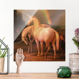 Bilderwelten Glasbild Tiere Vintage bunt Glas Wandbild - Falsche Pferde - Lustig Wohnzimmer Schlafzimmer