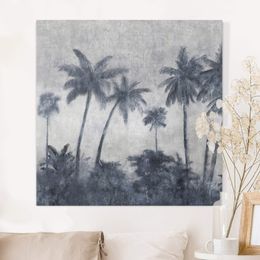 Bilderwelten Leinwandbild Palmenkette in blau