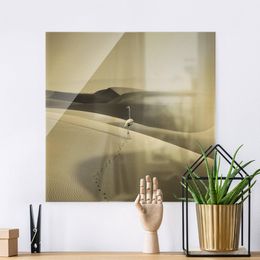 Bilderwelten Glasbild Natur Digital Art schwarz weiss Glas Wandbild - Flamingo in der W&uuml;ste - W&uuml;ste Wohnzimmer Schlafzimmer