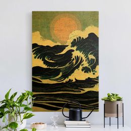 Bilderwelten Leinwandbild Shabby Wellen Illustration mit Sonne