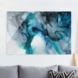 Bilderwelten Glasbild originell modern blau Glas Wandbild - Herabfallende Regenwolken - Deko Wohnzimmer Schlafzimmer