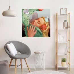 Bilderwelten Glasbild originell Vintage gr&uuml;n Glas Wandbild - Kaktus-Liebe - Lustig Wohnzimmer Schlafzimmer