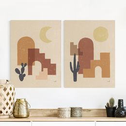 Bilderwelten Leinwandbild originell Illustration Kunstdruck beige - W&uuml;stenb&ouml;gen - Wandbild XXL Wohnzimmer Schlafzimmer