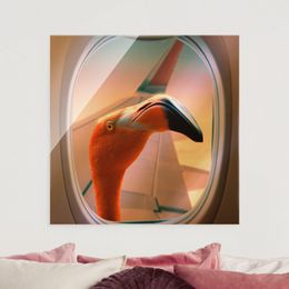 Bilderwelten Glasbild Tiere Digital Art orange Glas Wandbild - Sitzplatz am Fenster - Flugzeug & Hubschrauber Wohnzimmer Schlafzimmer