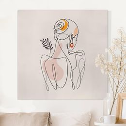 Bilderwelten Leinwandbild originell Line Art Kunstdruck beige - Lineart Pose - Wandbild XXL Wohnzimmer Schlafzimmer