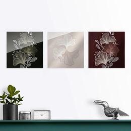 Bilderwelten Glasbild Blumen Tropisch bunt Glas Wandbild - Illustration Ginko Bl&auml;tter - Ranke Wohnzimmer Schlafzimmer