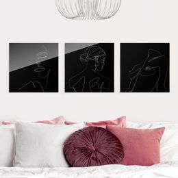 Bilderwelten Glasbild originell Line Art schwarz Glas Wandbild - Line Art auf Schwarz - Erotik Wohnzimmer Schlafzimmer