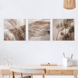 Bilderwelten Glasbild Strand Tropisch gold Glas Wandbild - Strand und goldene Palmen - Palme Wohnzimmer Schlafzimmer