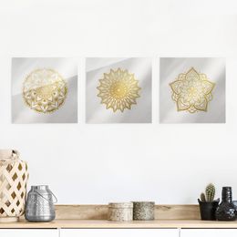 Bilderwelten Glasbild originell Orientalisch gold Glas Wandbild - Mandala Bl&uuml;te Sonne Illustration Set Gold - Ornamente Wohnzimmer Schlafzimmer