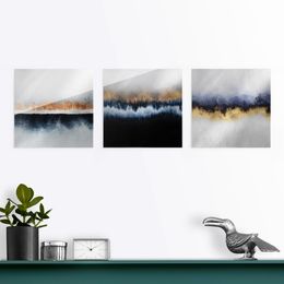 Bilderwelten Glasbild Abstrakt gold Glas Wandbild - Aquarell Horizont Gold Blau - Deko Jugendzimmer