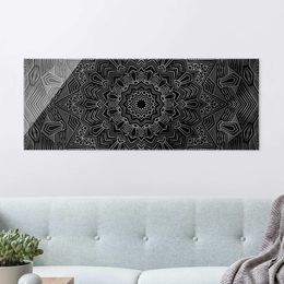 Bilderwelten Glasbild Spirituell Illustration silber Glas Wandbild - Mandala Stern Muster silber schwarz - Ornamente Wohnzimmer Schlafzimmer