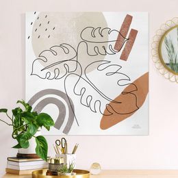 Bilderwelten Leinwandbild Monstera Lineart und Terracotta Farben