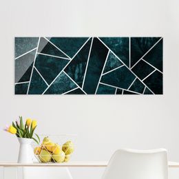 Glasbild Goldene Geometrie - Dunkles T&uuml;rkis
