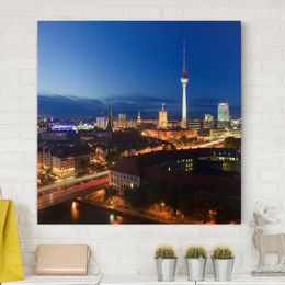 Bilderwelten Leinwandbild - Quadrat Fernsehturm bei Nacht