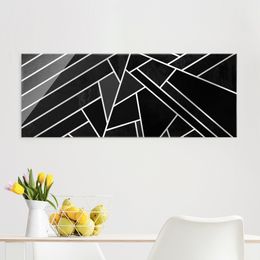 Bilderwelten Glasbild Abstrakt schwarz Glas Wandbild - Goldene Geometrie - Schwarze Dreiecke - Geometrisch Wohnzimmer Schlafzimmer