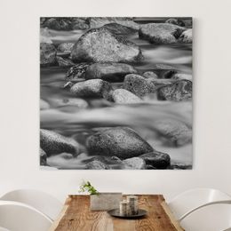 Bilderwelten Leinwandbild Natur modern Kunstdruck schwarz weiss - Fluss in Kanada II - Landschaft XXL Wohnzimmer Schlafzimmer