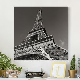 Bilderwelten Leinwandbild Stadt Motiv Kunstdruck schwarz weiss - Eiffelturm - Paris XXL Wohnzimmer Schlafzimmer