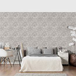 Bilderwelten Fototapete Vliestapete Abstrakt Wandtapete grau - Nat&uuml;rliches Muster Blumen in Grau - Deko Wohnzimmer Schlafzimmer