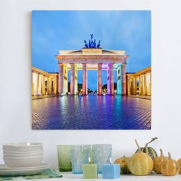 Bilderwelten Leinwandbild Stadt modern 3D-Effekt Leinwanddruck - Erleuchtetes Brandenburger Tor - Berlin XXL Wohnzimmer Schlafzimmer
