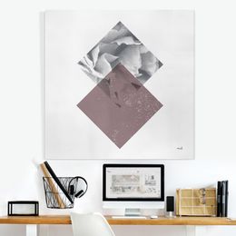 Bilderwelten Leinwandbild originell Illustration Kunstdruck grau - Quadrate mit Bl&uuml;te - Wandbild XXL Wohnzimmer Schlafzimmer