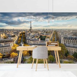 Bilderwelten Fototapete Natur Motiv Wandtapete beige - Nice day in Paris - Architektur Wohnzimmer Schlafzimmer