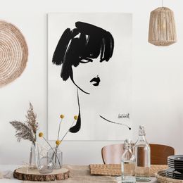 Bilderwelten Leinwandbild originell Abstrakt Kunstdruck schwarz weiss - Portrait mit schwarzem Pinsel - Wandbild XXL Wohnzimmer Schlafzimmer