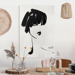 Bilderwelten Leinwandbild originell Abstrakt Kunstdruck schwarz weiss - Portrait mit schwarzem Pinsel - Wandbild XXL Wohnzimmer Schlafzimmer