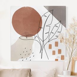 Bilderwelten Leinwandbild originell Line Art Kunstdruck beige - Bananenpalme Lineart und Terracotta Farben - Wandbild XXL Wohnzimmer Schlafzimmer