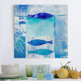 Bilderwelten Leinwandbild Tiere modern Kunstdruck blau - Fish in the Blue - Fische XXL Wohnzimmer Schlafzimmer