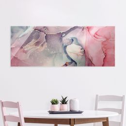 Bilderwelten Glasbild originell modern pastell Aquarell - Aquarell Pastell Rosa mit Gold - Deko Wohnzimmer Schlafzimmer