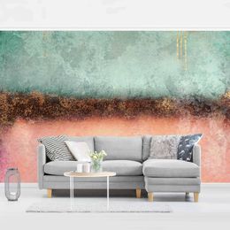 Bilderwelten Fototapete originell Abstrakt Wandtapete orange - Pastell Sommer mit Gold - Deko Wohnzimmer Schlafzimmer