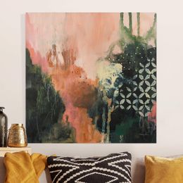 Bilderwelten Leinwandbild originell modern Kunstdruck gr&uuml;n - Abstrakte Schichten - Wandbild XXL Wohnzimmer Schlafzimmer