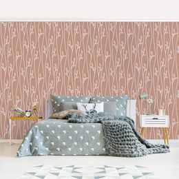 Bilderwelten Fototapete Vliestapete Abstrakt Wandtapete beige - Nat&uuml;rliches Muster Pflanzenlinien vor Beige Ros&eacute; - Deko Wohnzimmer Schlafzimmer
