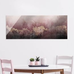 Bilderwelten Glasbild originell Abstrakt rosa Aquarell - Goldene D&auml;mmerung Rosa - Deko Wohnzimmer Schlafzimmer