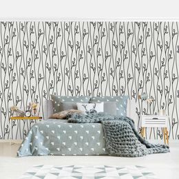 Bilderwelten Fototapete Vliestapete Abstrakt Wandtapete schwarz weiss - Nat&uuml;rliches Muster Pflanzenlinien in Schwarz - Deko Wohnzimmer Schlafzimmer