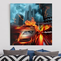 Bilderwelten Leinwandbild Fahrzeuge modern Kunstdruck Leinwanddruck - Brennender Asphalt - Fahrzeuge XXL Kinderzimmer Baby M&auml;dchen Jungen