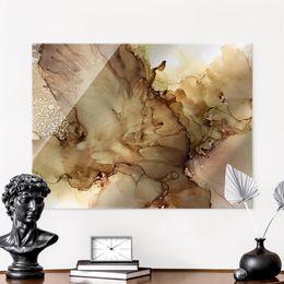 Bilderwelten Glasbild originell Abstrakt braun Glas Wandbild - Goldbraune Explosion II - Deko Wohnzimmer Schlafzimmer