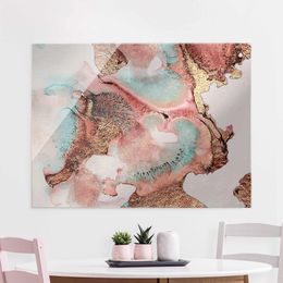 Bilderwelten Glasbild originell Abstrakt rosa Aquarell - Goldenes Aquarell Ros&eacute; - Deko Wohnzimmer Schlafzimmer