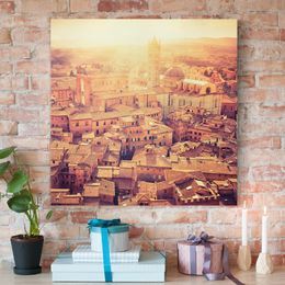 Bilderwelten Leinwandbild Stadt Motiv Kunstdruck orange - Fiery Siena - Skylines XXL Wohnzimmer Schlafzimmer