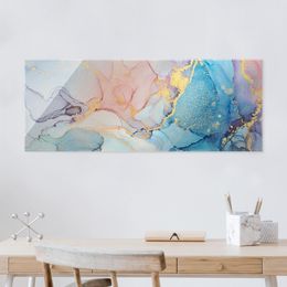 Bilderwelten Glasbild originell modern pastell Aquarell - Aquarell Pastell Bunt mit Gold - Deko Wohnzimmer Schlafzimmer