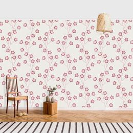 Bilderwelten Fototapete Vliestapete Tropisch Wandtapete rosa - Nat&uuml;rliches Muster zarte Blumen in Rosa - Deko Wohnzimmer Schlafzimmer